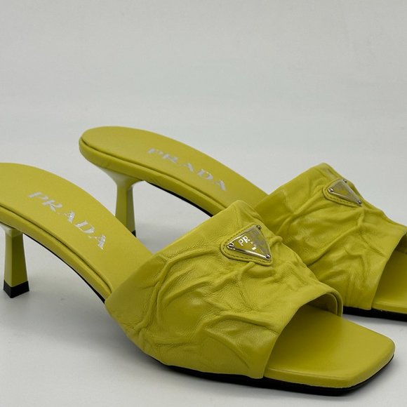 Prada | Shoes | Prada Signature Logo Antique Crinkled Leather Mules ...